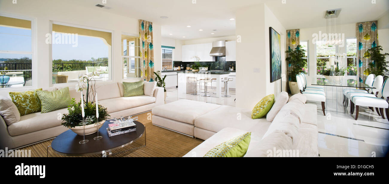 Bright white modern interior; panoramic; San Diego; California; USA ...