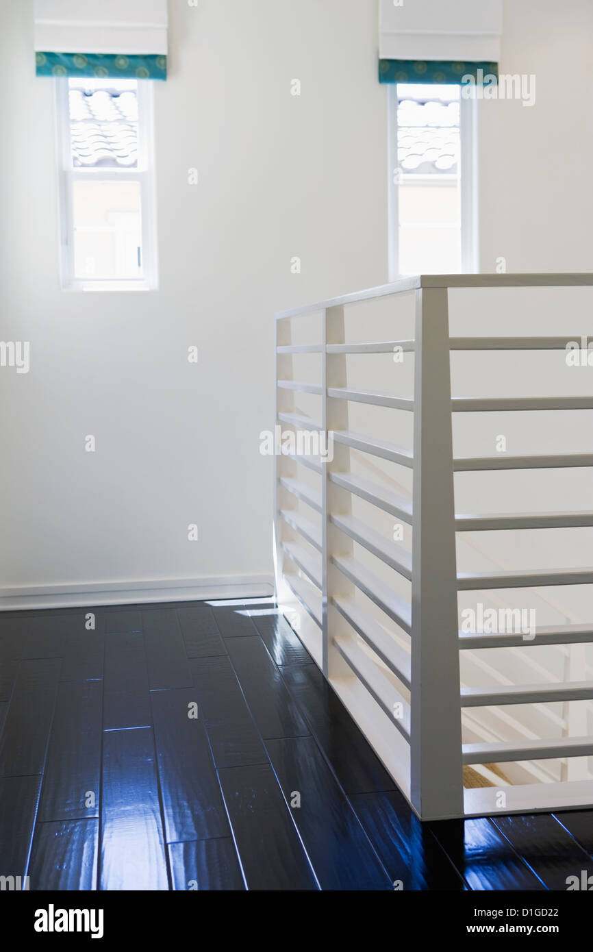 White metal railing along staircase Stock Photo - Alamy