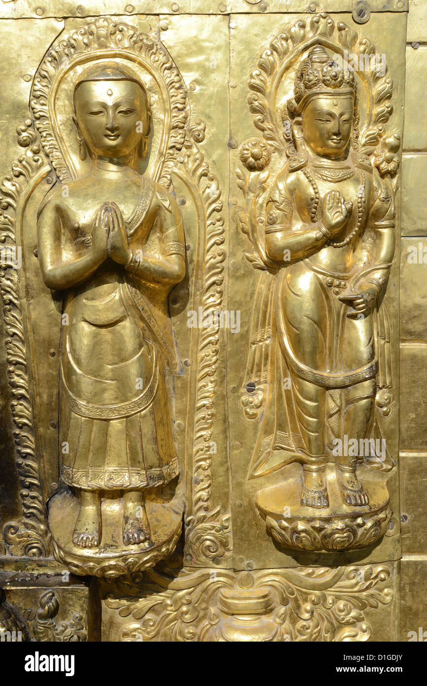golden statues Swayambhunath temple Kathmandu Nepal Stock Photo - Alamy