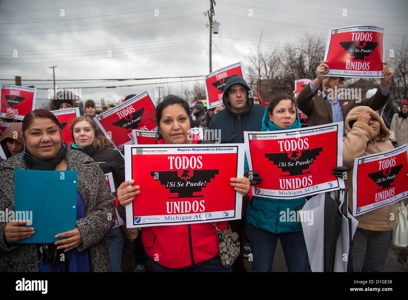 Detroit, Michigan - Teachers and parents at the Cesar Chavez Academy ...