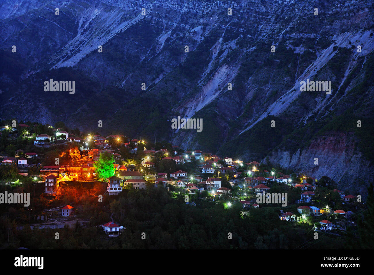 Night view of Theodoriana village in the "heart of Tzoumerka mountains ...