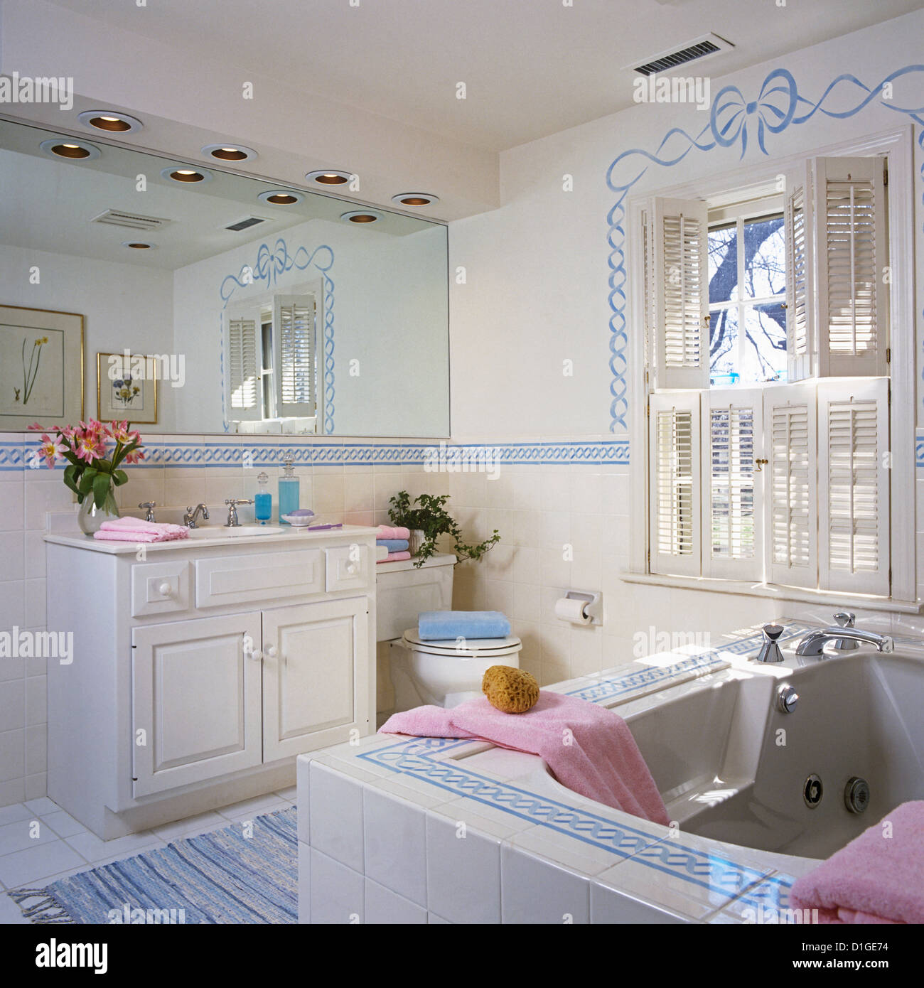 BATHROOMS: Stenciled bathroom from tub to vanity area Stock Photo - Alamy