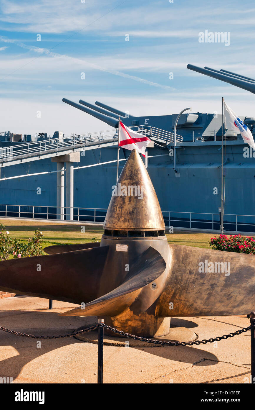 Ship propeller in front of USS Alabama, Battleship Memorial Park ...