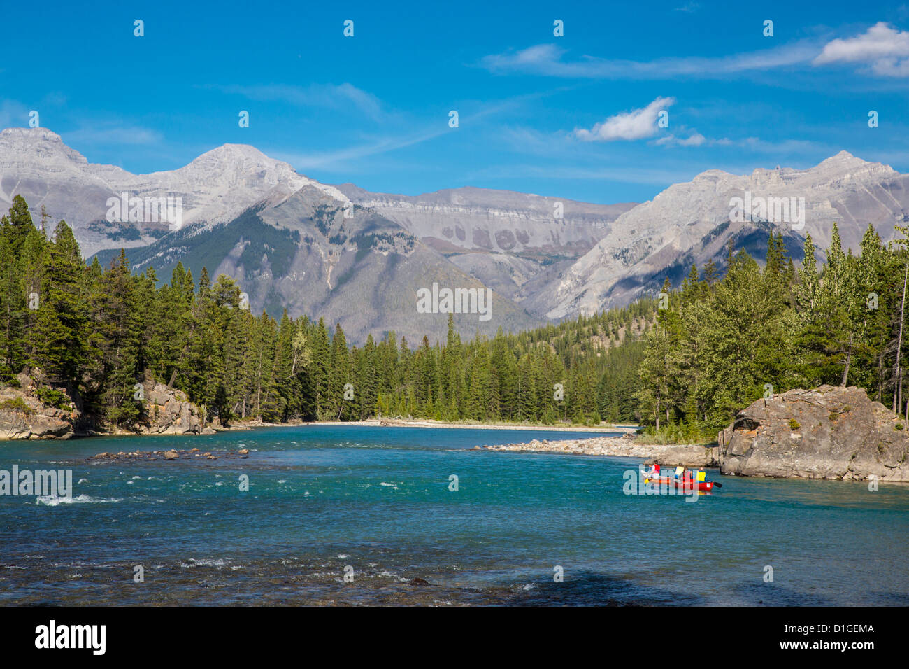 Bow River in the town of Banff in Banff National Park in the Canadian ...
