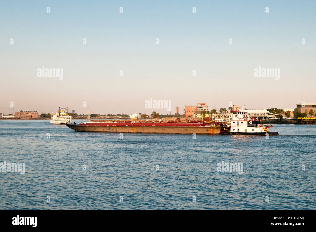 Barge floats on the Mississippi river, New Orleans, Louisiana, USA ...