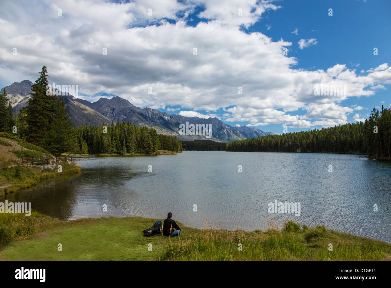 Johnson Lake near town of Banff in Banff National Park in the Canadian ...