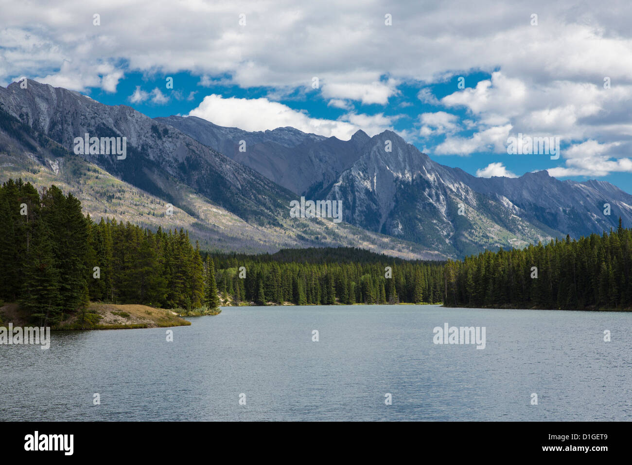 Johnson Lake near town of Banff in Banff National Park in the Canadian ...