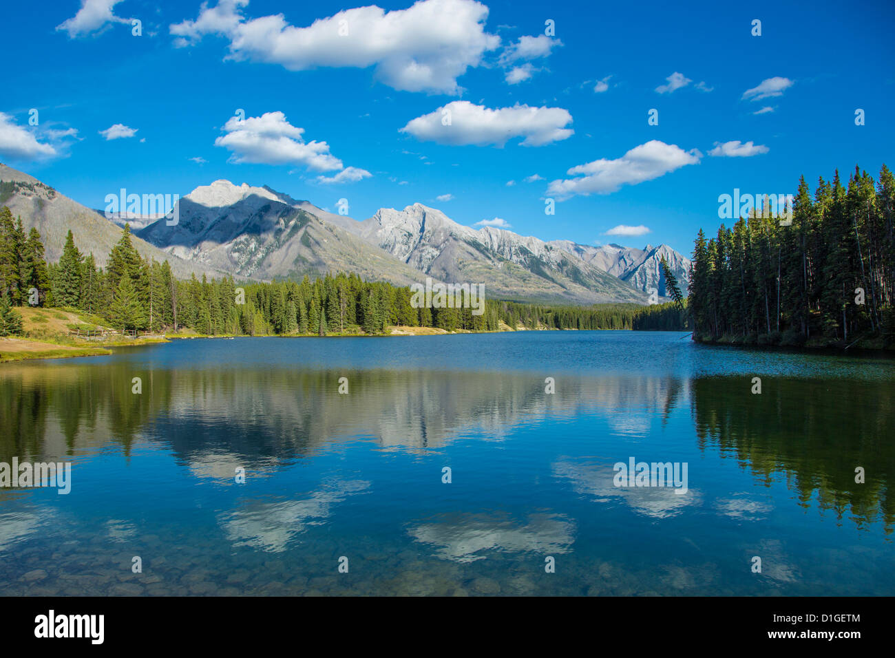 Johnson Lake near town of Banff in Banff National Park in the Canadian ...