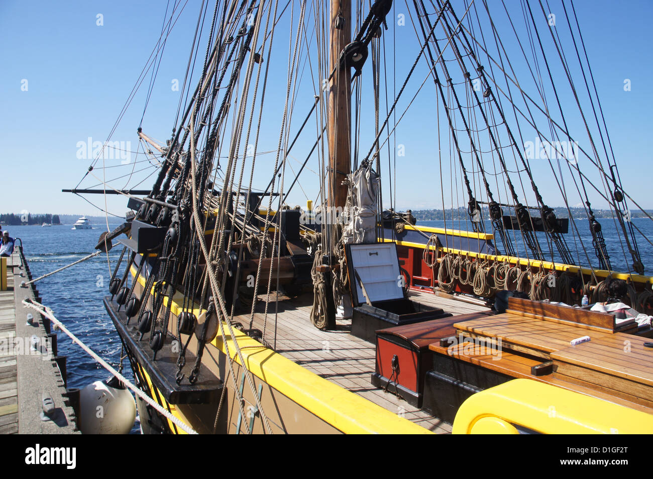 Forward section of a tall ship docked at Kirkland, Washington Stock ...
