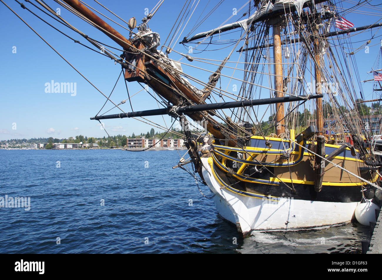 Forward section of a tall ship docked at Kirkland, Washington Stock ...