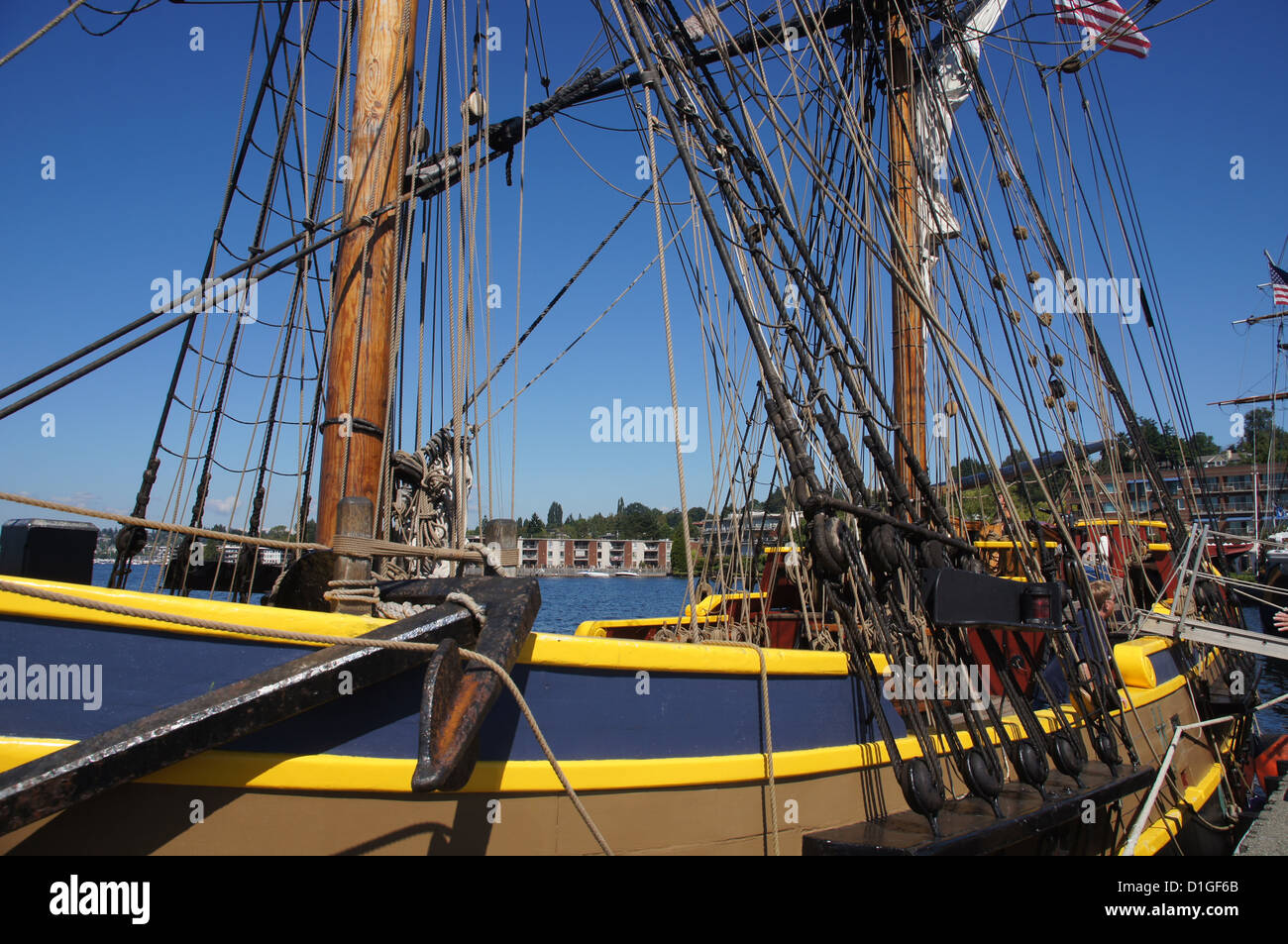 Forward section of a tall ship docked at Kirkland, Washington Stock ...