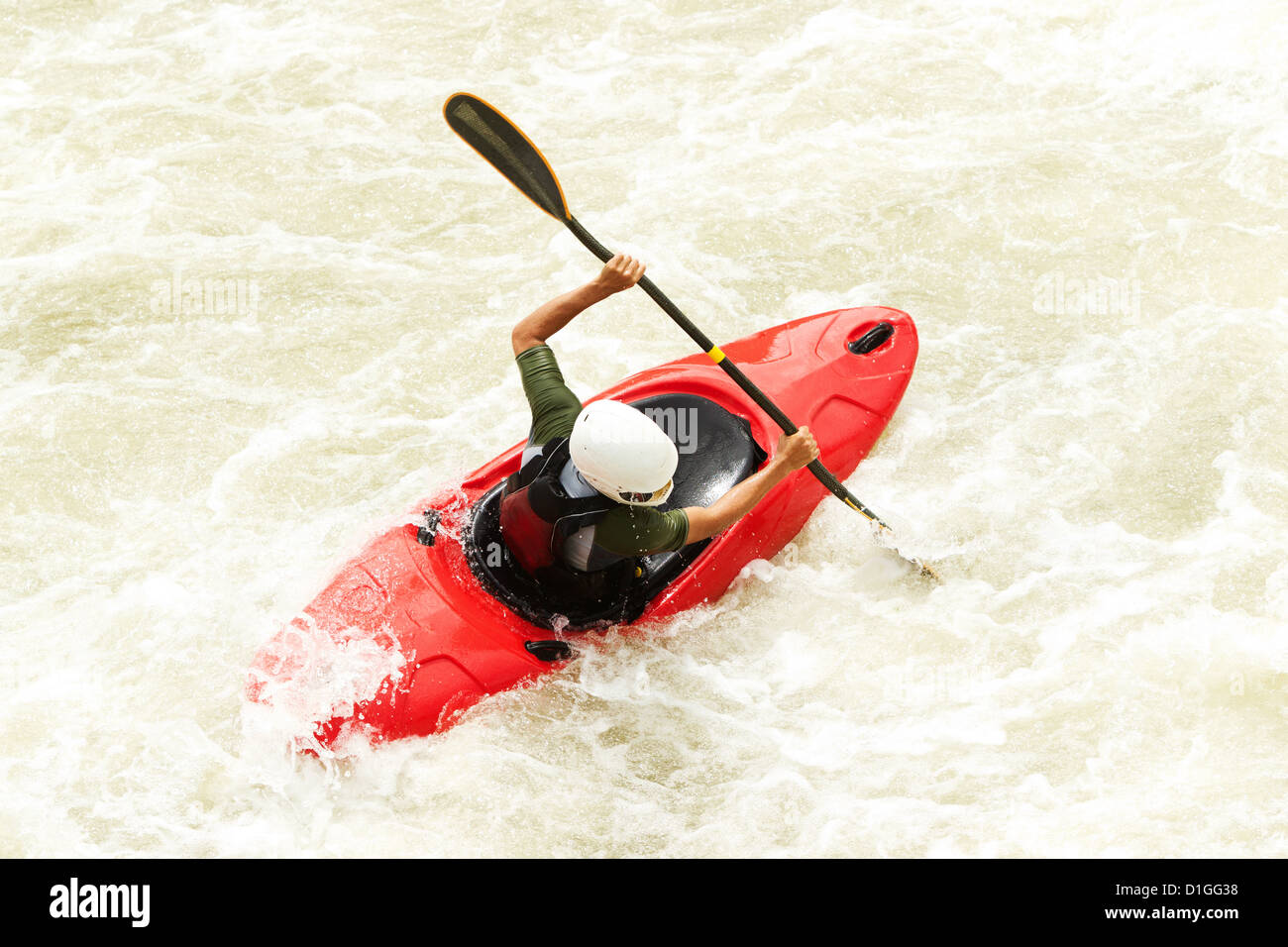 An Active Kayaker On The Rough Water Stock Photo - Alamy