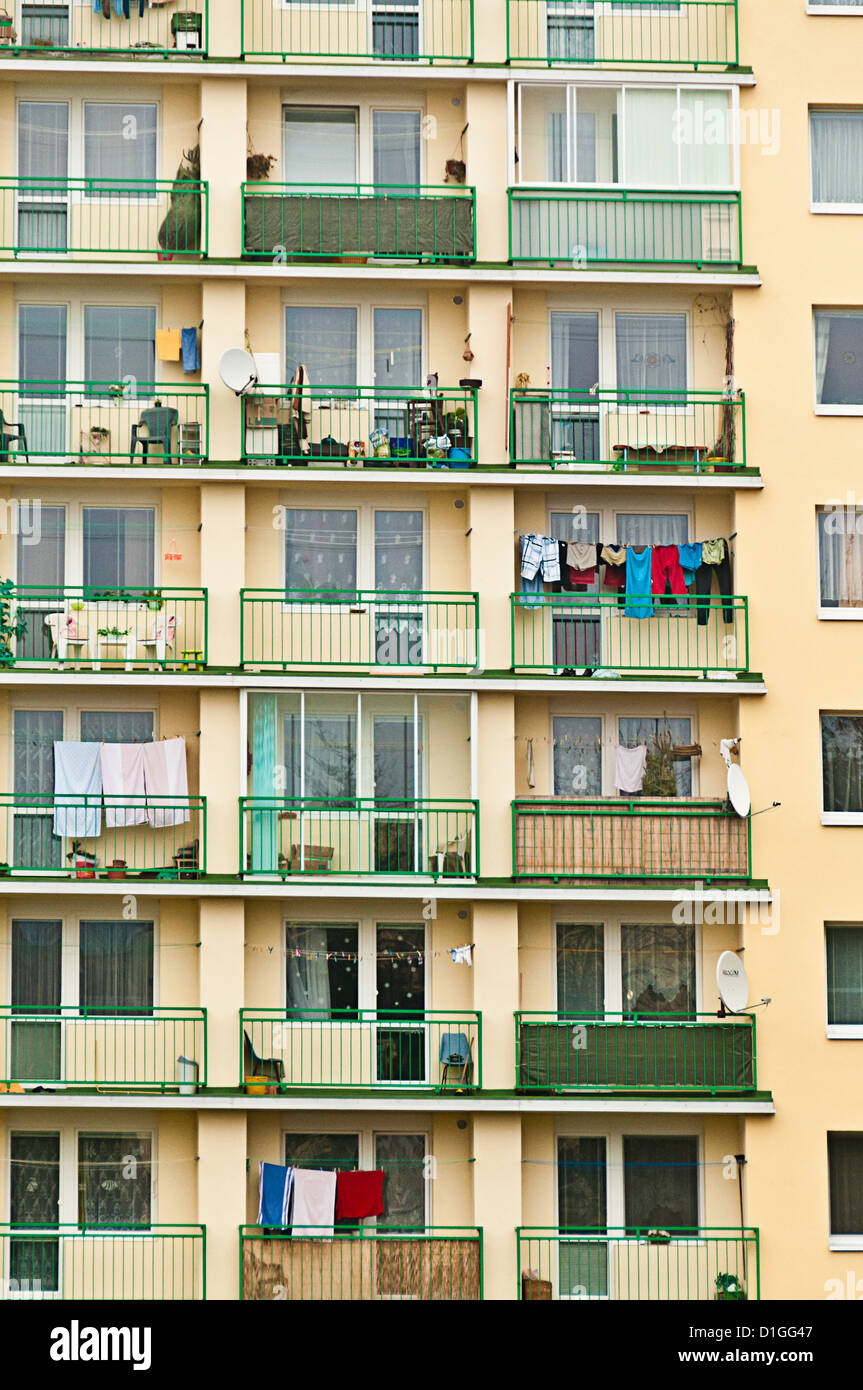 details of a block of flats building with windows and balconies Stock ...