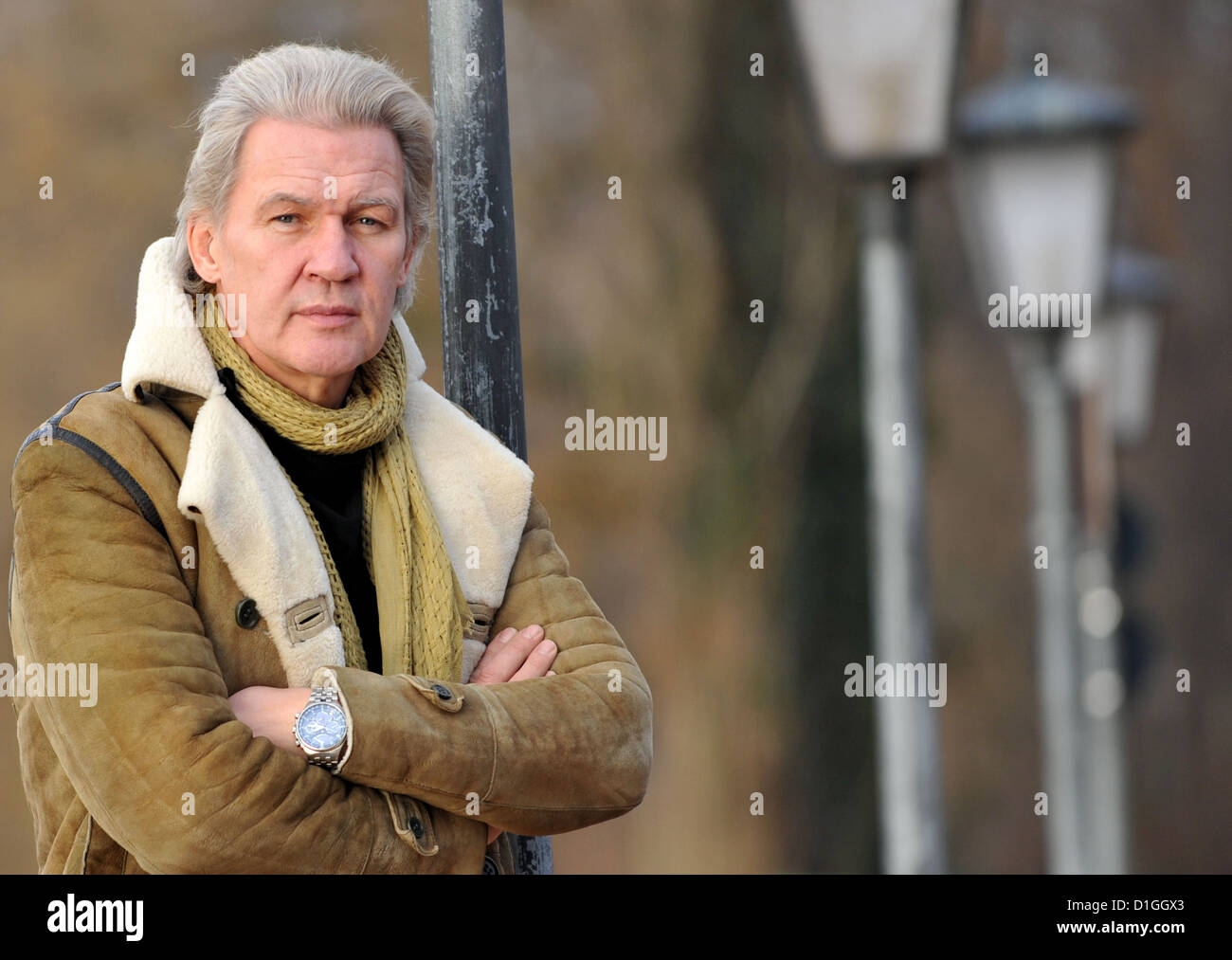 Irish singer and composer Johnny Logan looks into the camera at ...