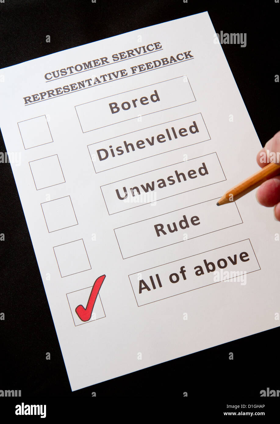 Funny Customer Service Feedback Form with options for rating service ...