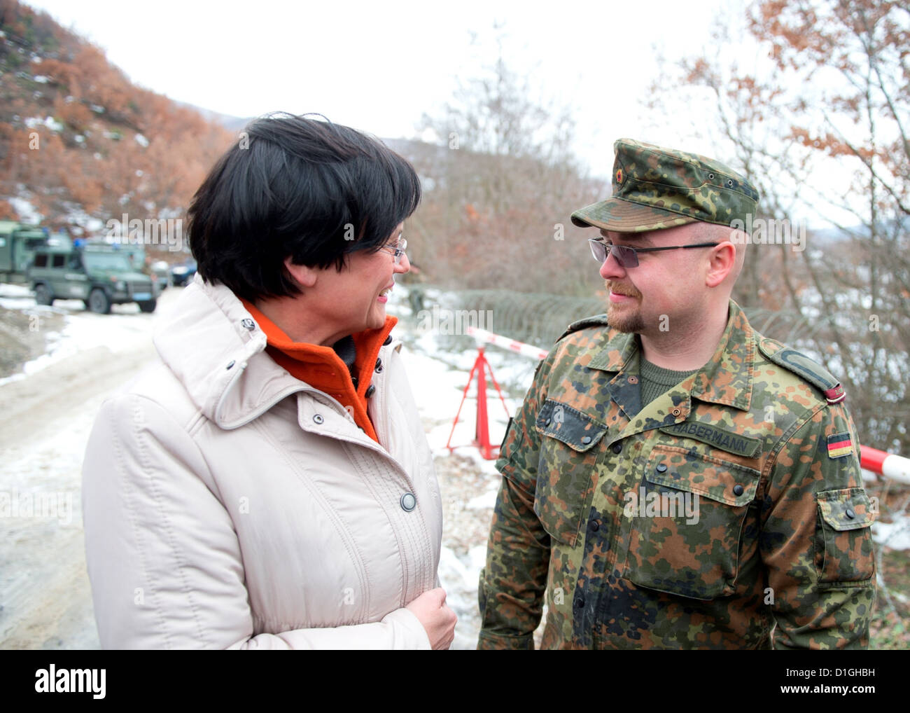 Premier of Thuringia Christine Lieberknecht talks with soldier Ronny ...