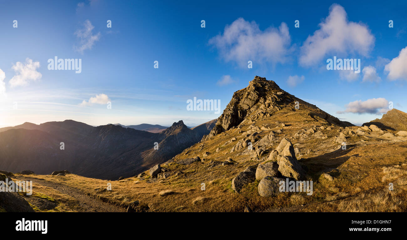 A sunny afternoon in Autumn, near the summit of Goat Fell, looking ...