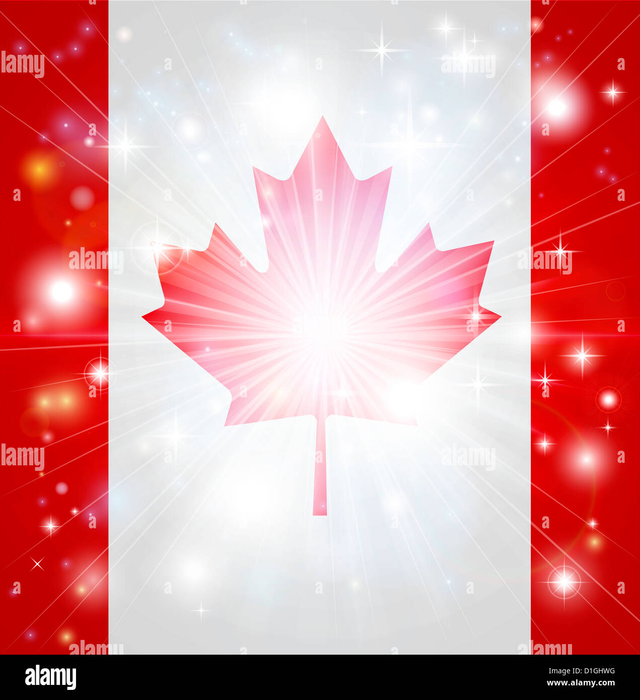 Flag of Canada background with pyrotechnic or light burst and copy ...