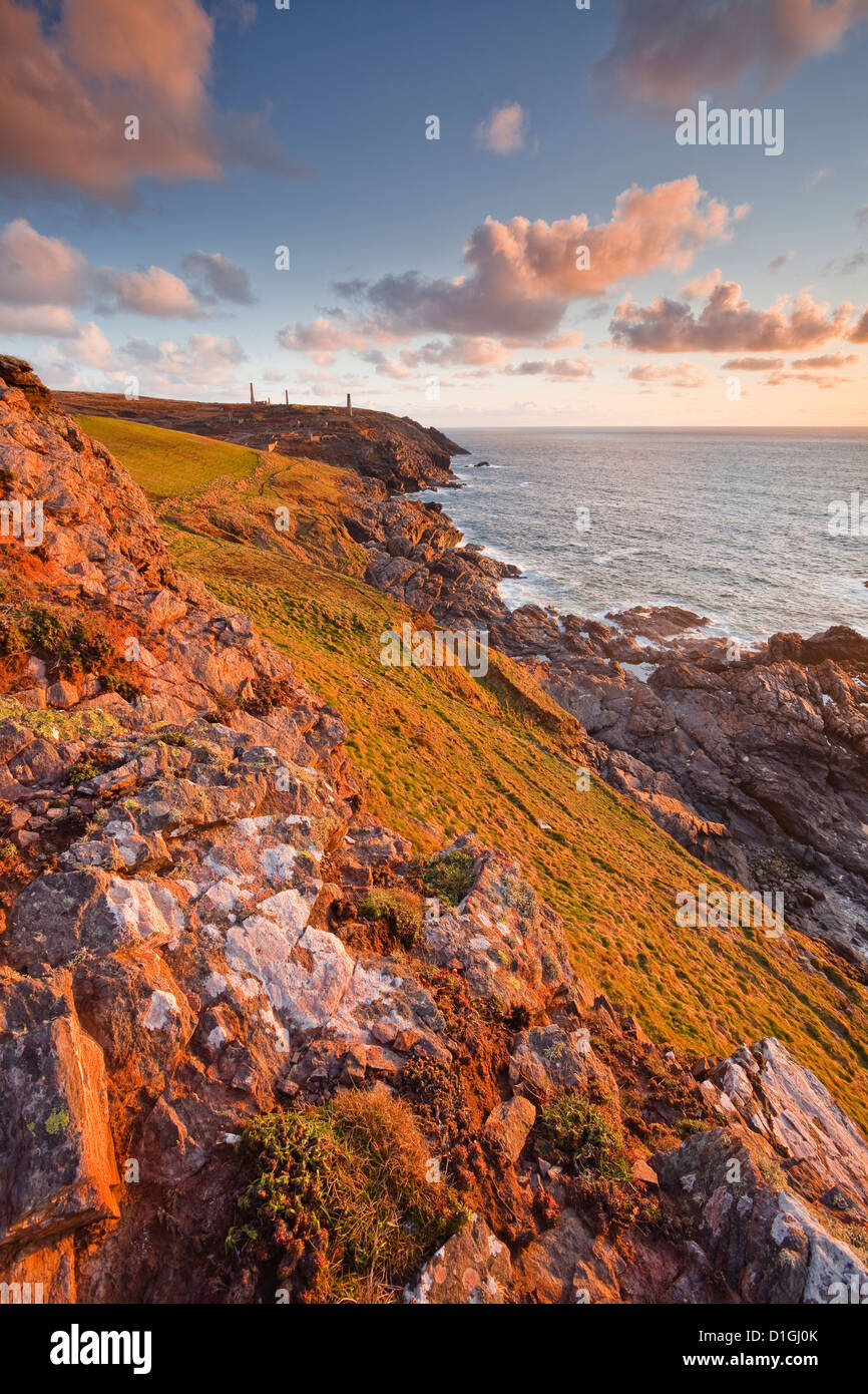 Looking down the Cornish coastline towards Geevor mine, Cornwall ...