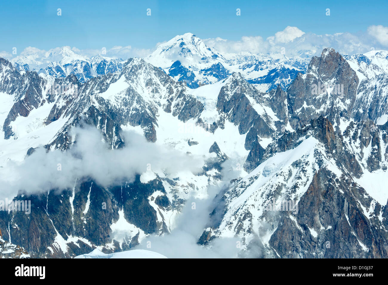 Mont Blanc mountain massif summer landscape(view from Aiguille du Midi Mount, French Stock Photo ...
