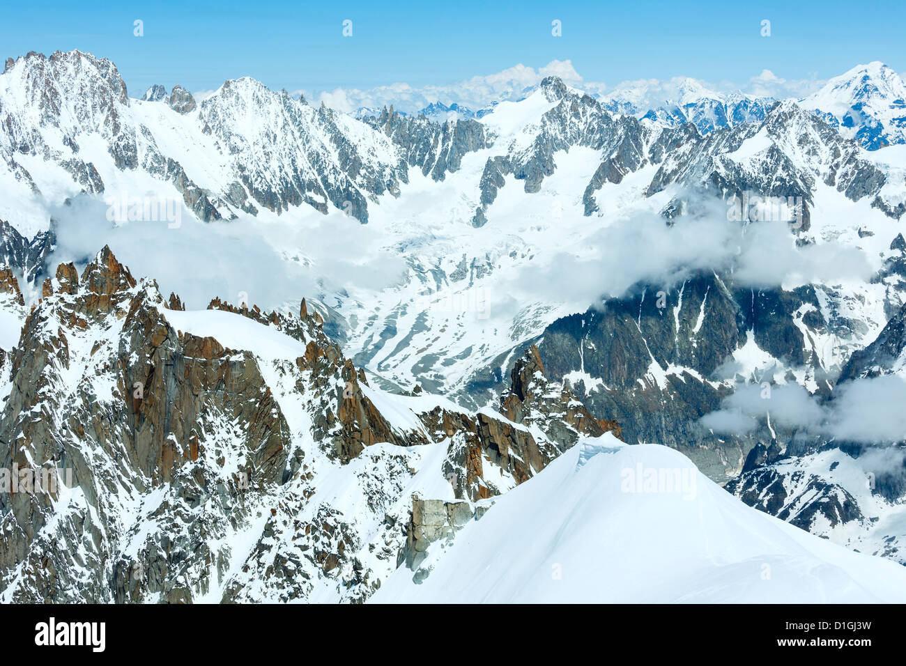 Mont Blanc mountain massif summer landscape(view from Aiguille du Midi Mount, French Stock Photo ...