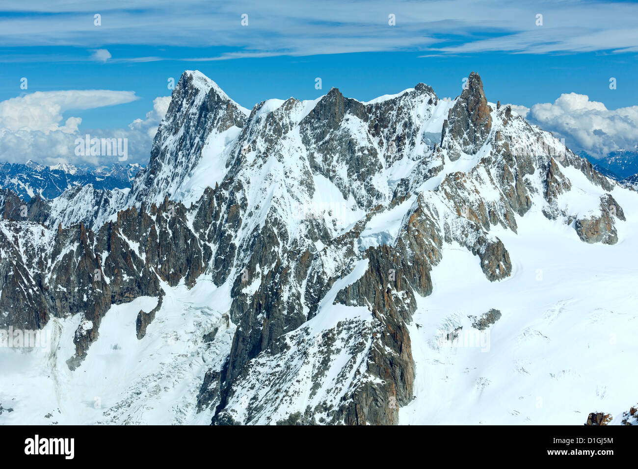 Mont Blanc mountain massif summer landscape(view from Aiguille du Midi Mount, French Stock Photo ...
