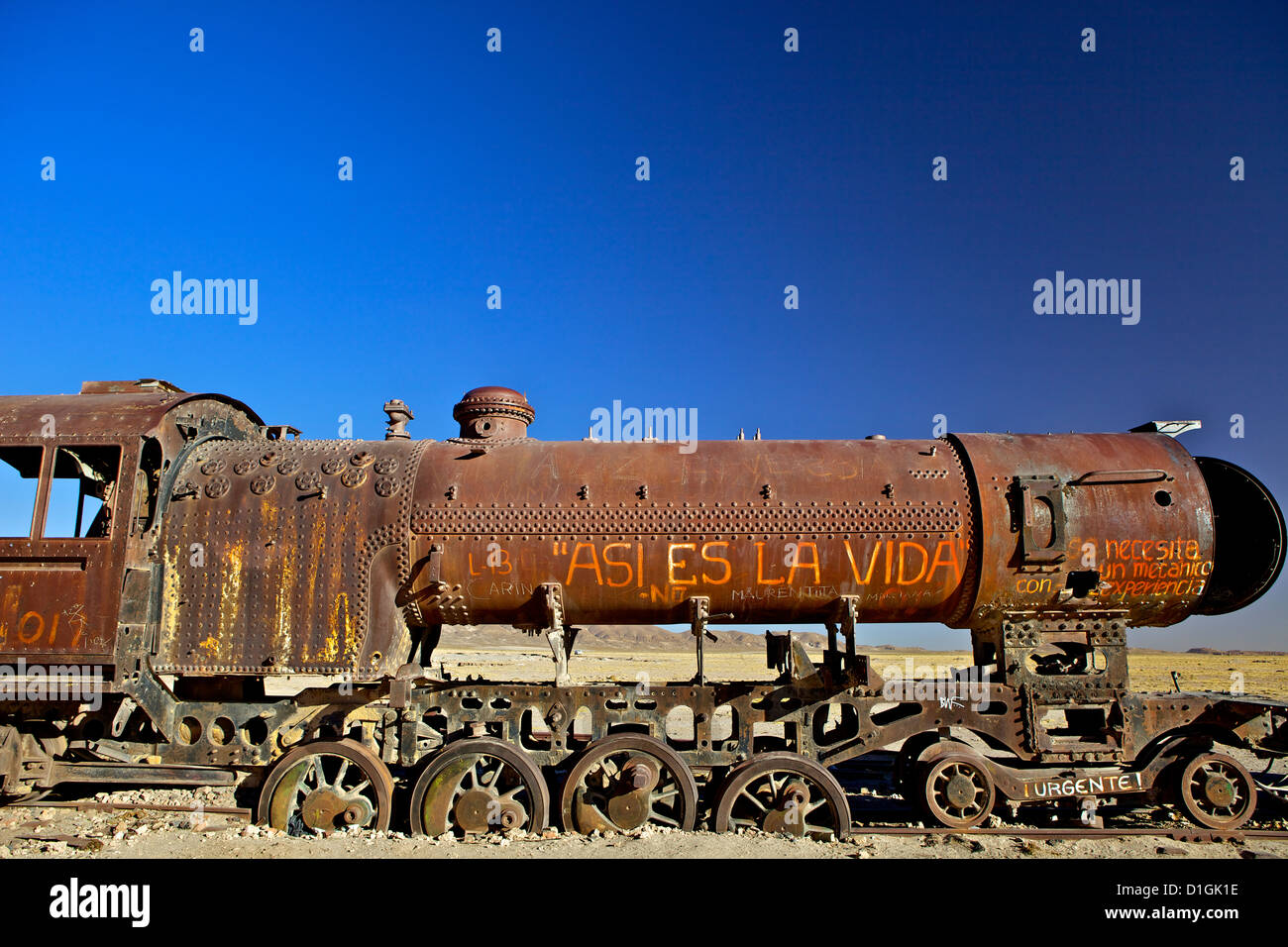 Rusting old steam locomotive at the Train cemetery (train graveyard ...