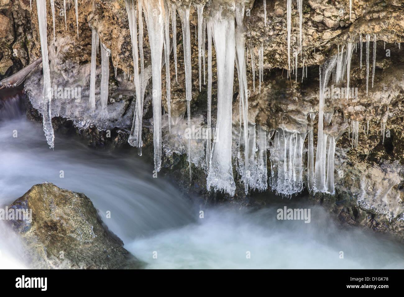 small waterfall in winter Stock Photo - Alamy