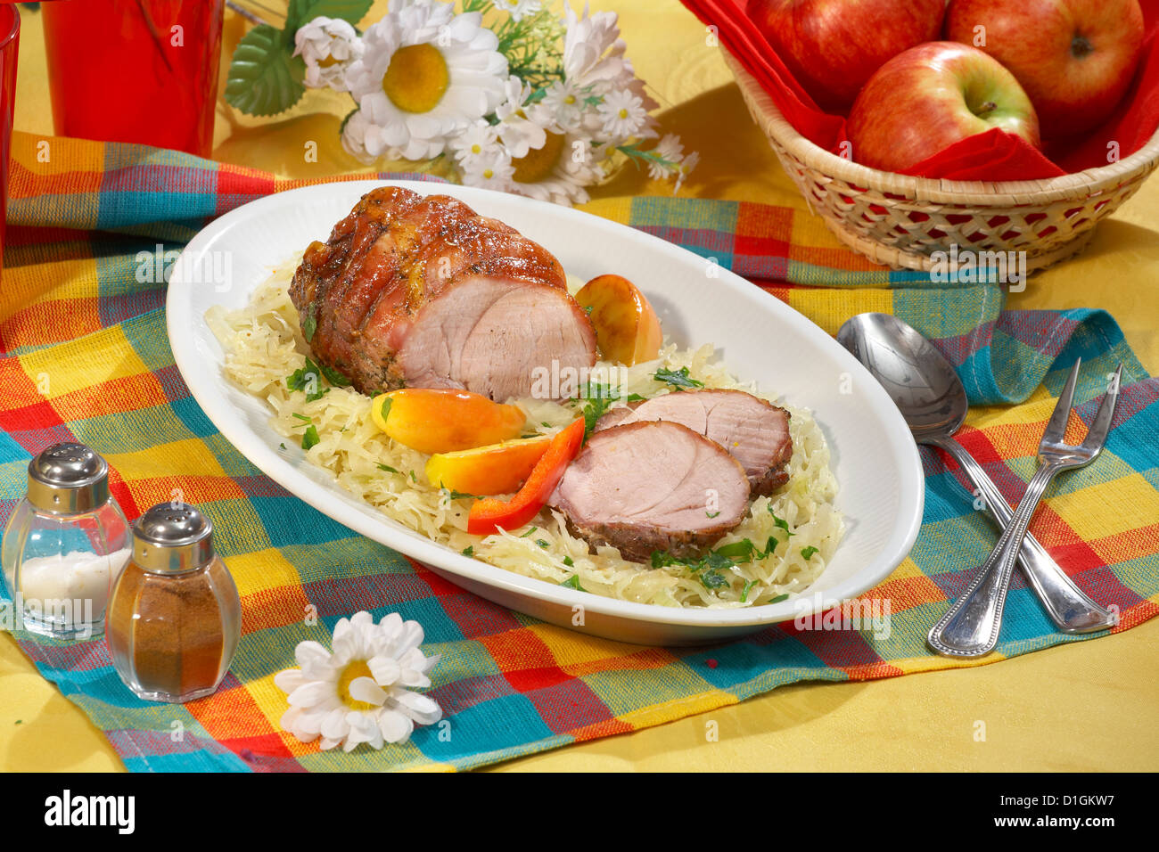 Baked Ham with apple Stock Photo - Alamy