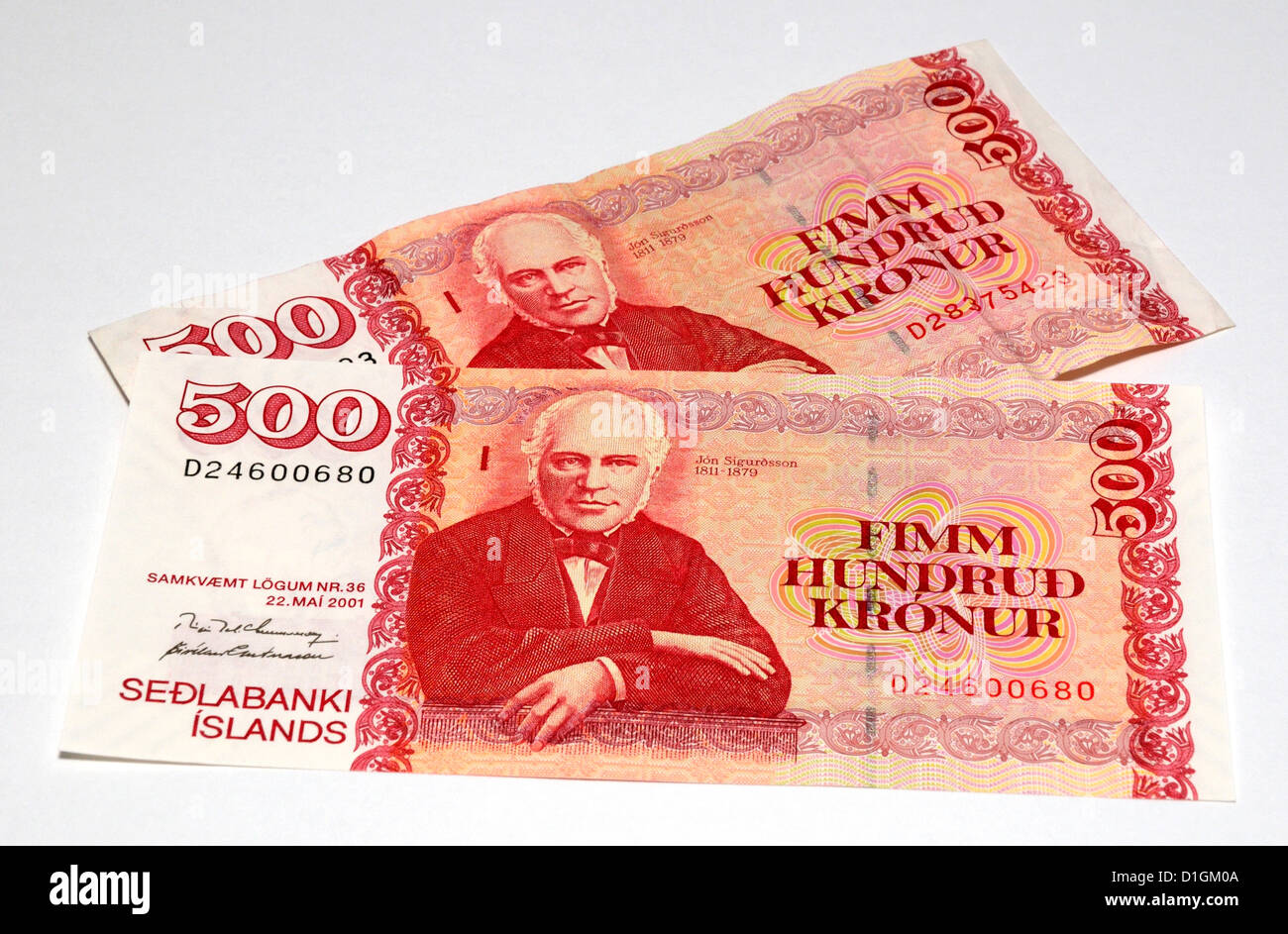Iceland 500 Five Hundred Kronur Bank Notes Stock Photo - Alamy