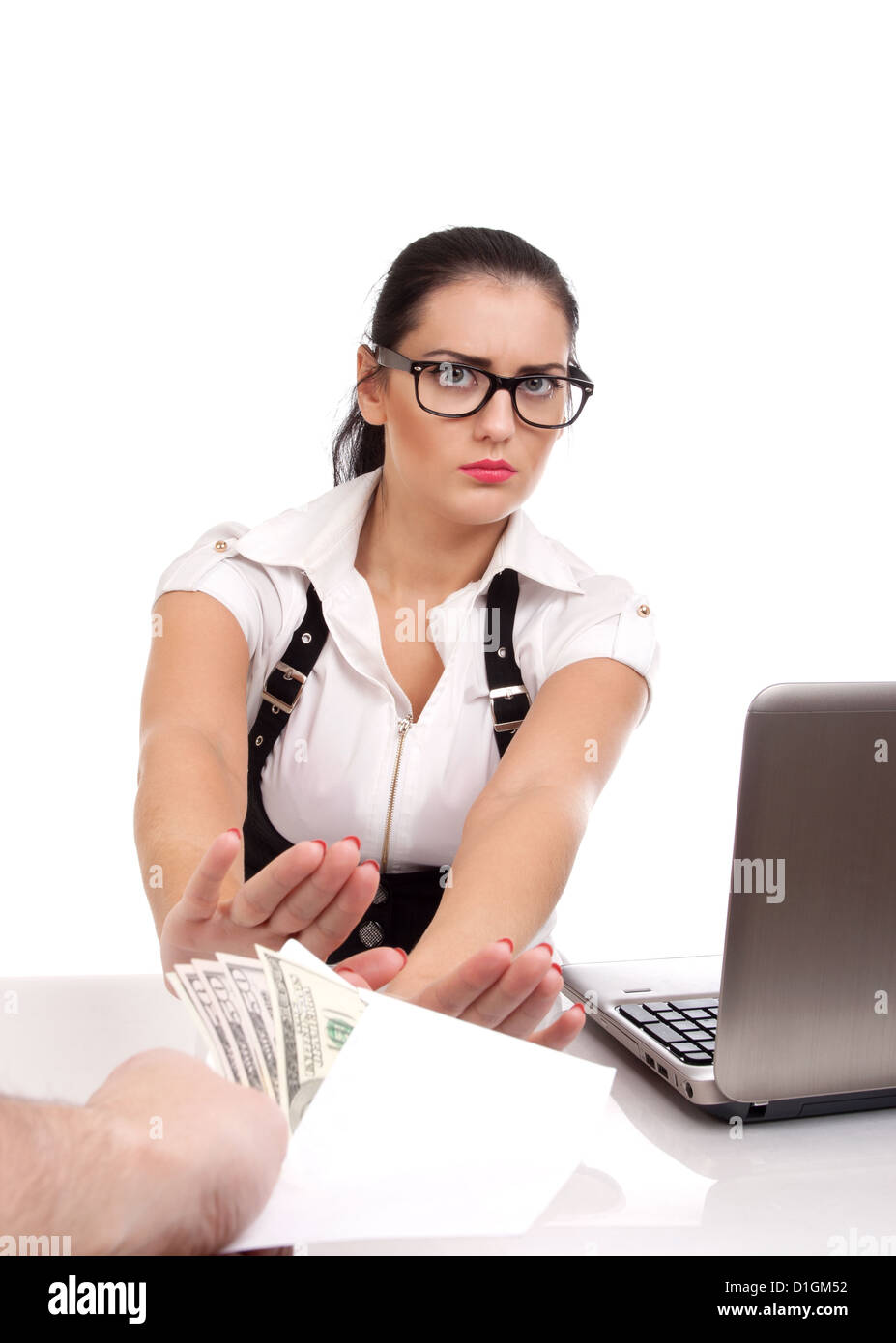 Woman rejecting money in envelope Stock Photo - Alamy