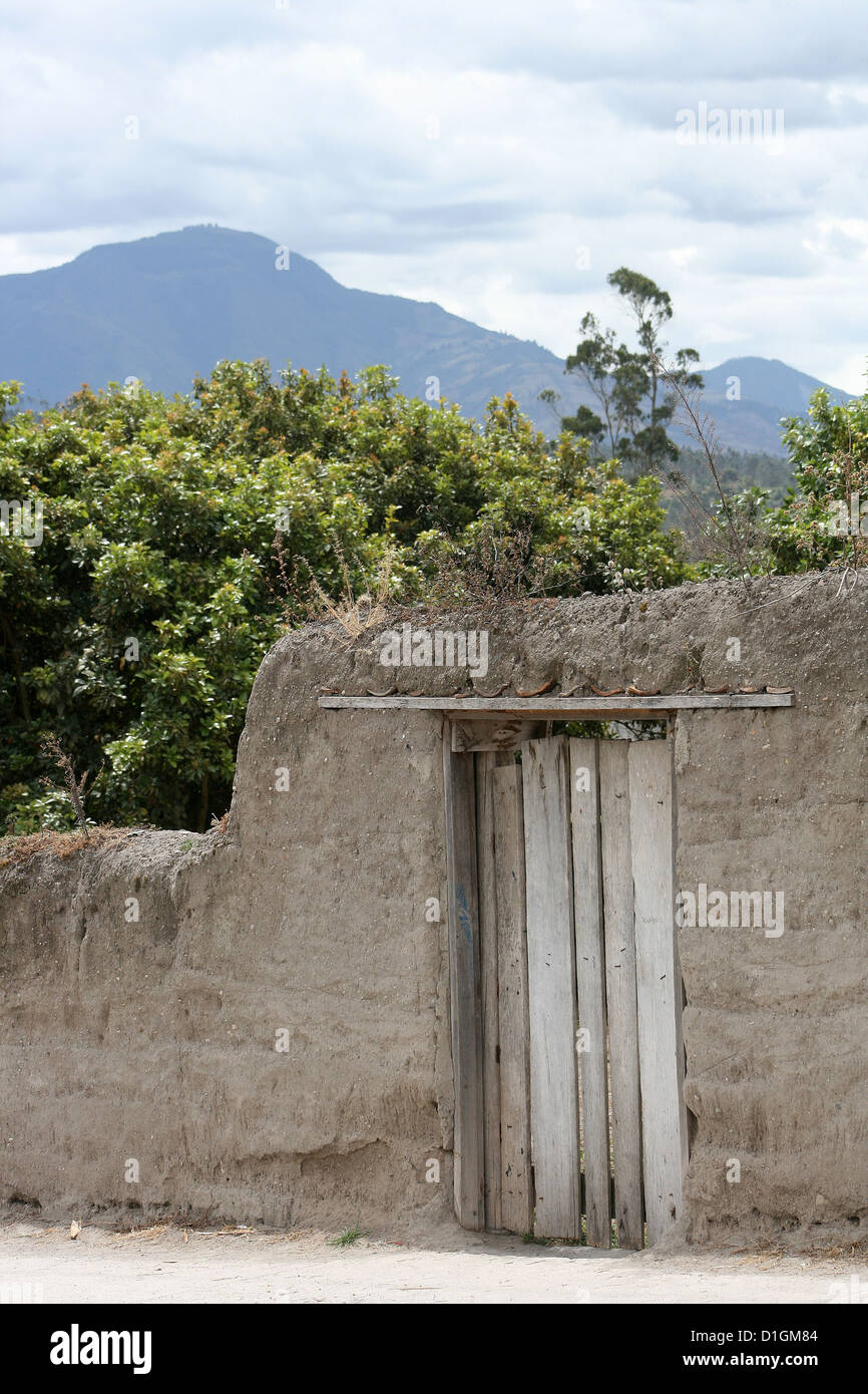A stone gate in the wall of a property with the dormant volcano, Mount ...