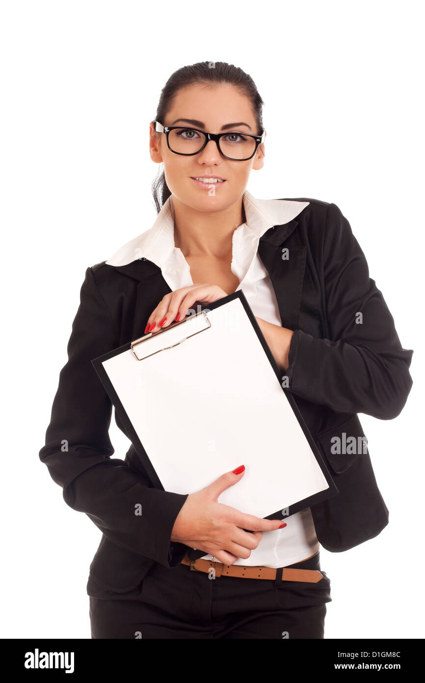 Woman holding clip board Stock Photo - Alamy