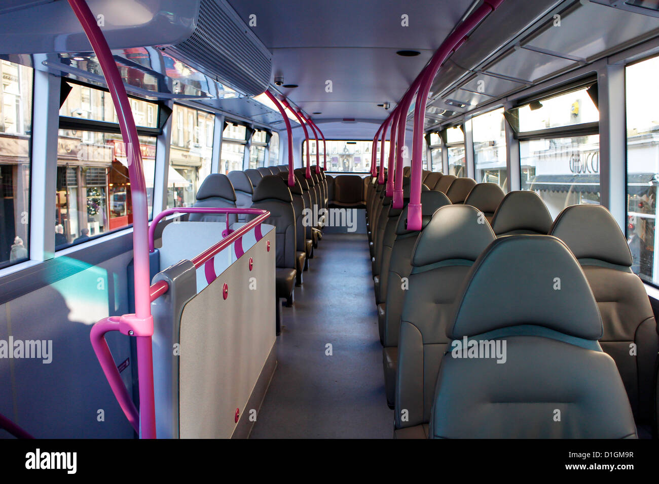 Upstairs empty bus Stock Photo - Alamy