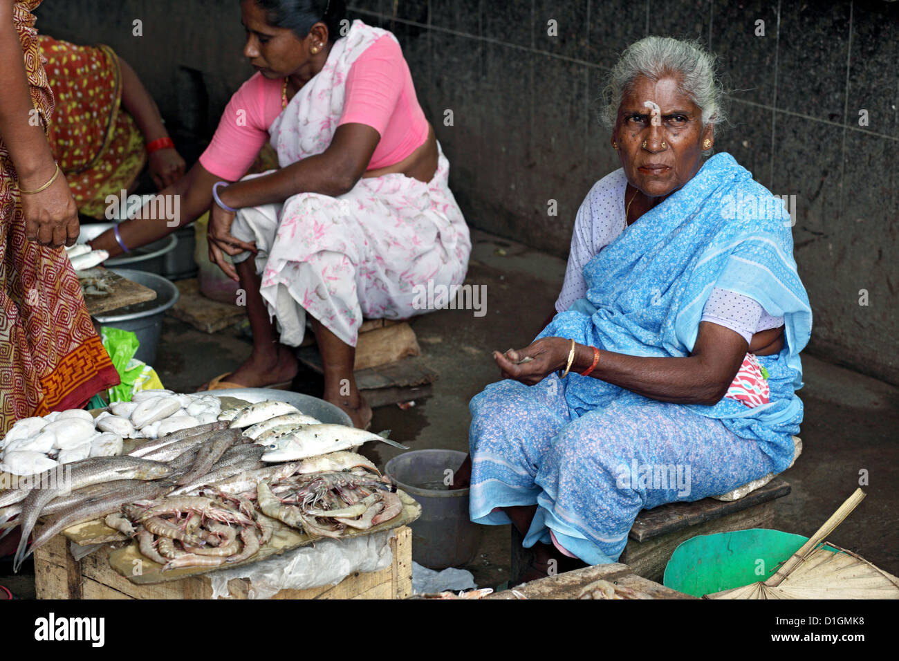 Cuddalore, India, women sell fresh fish at the fish market Stock Photo ...