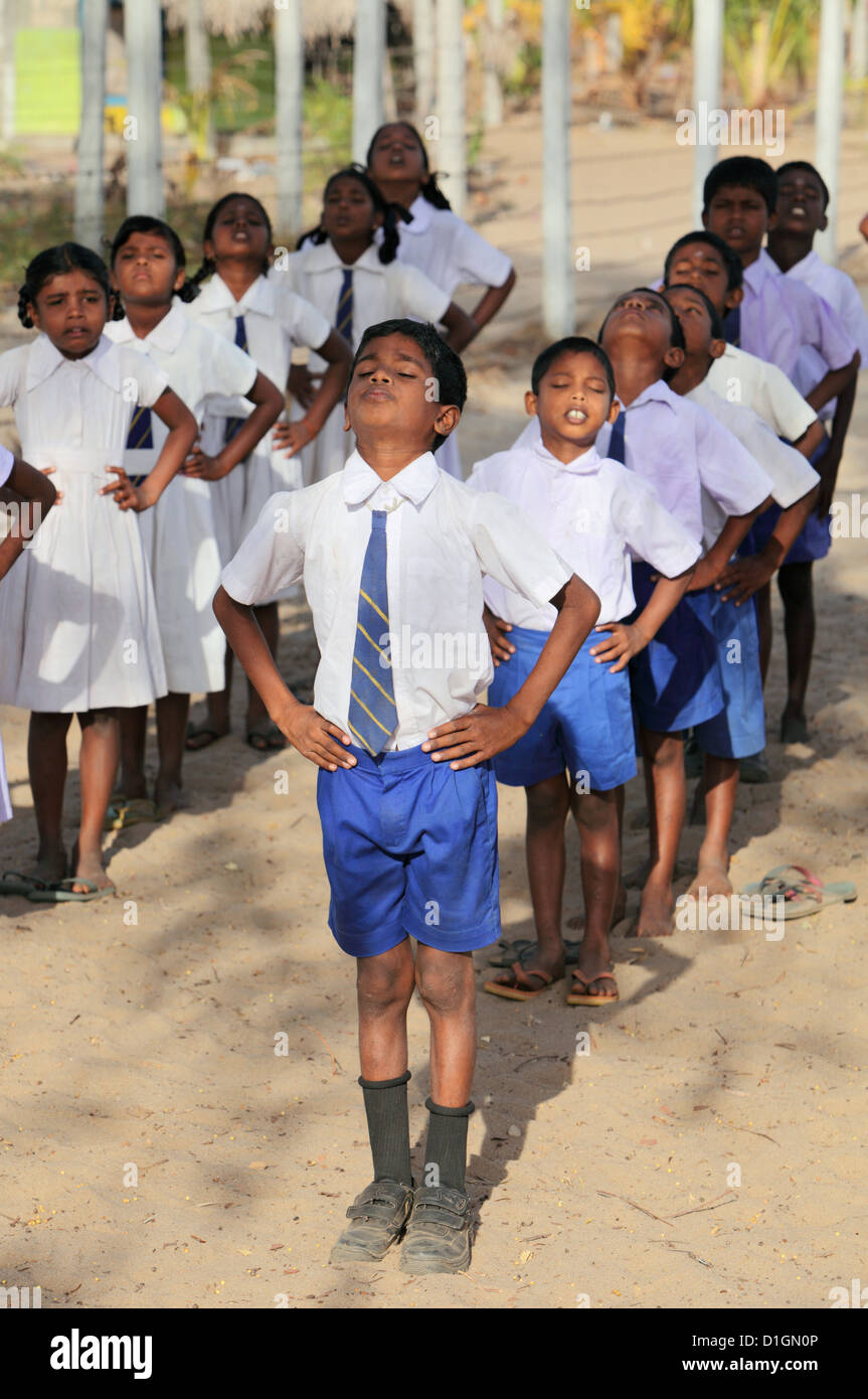Navatkerny, Sri Lanka, students at morning roll call Stock Photo - Alamy