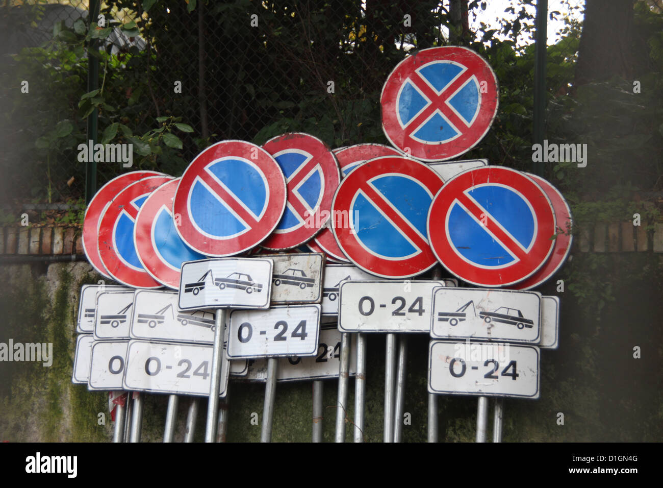 road traffic sign in depot in rome italy Stock Photo - Alamy