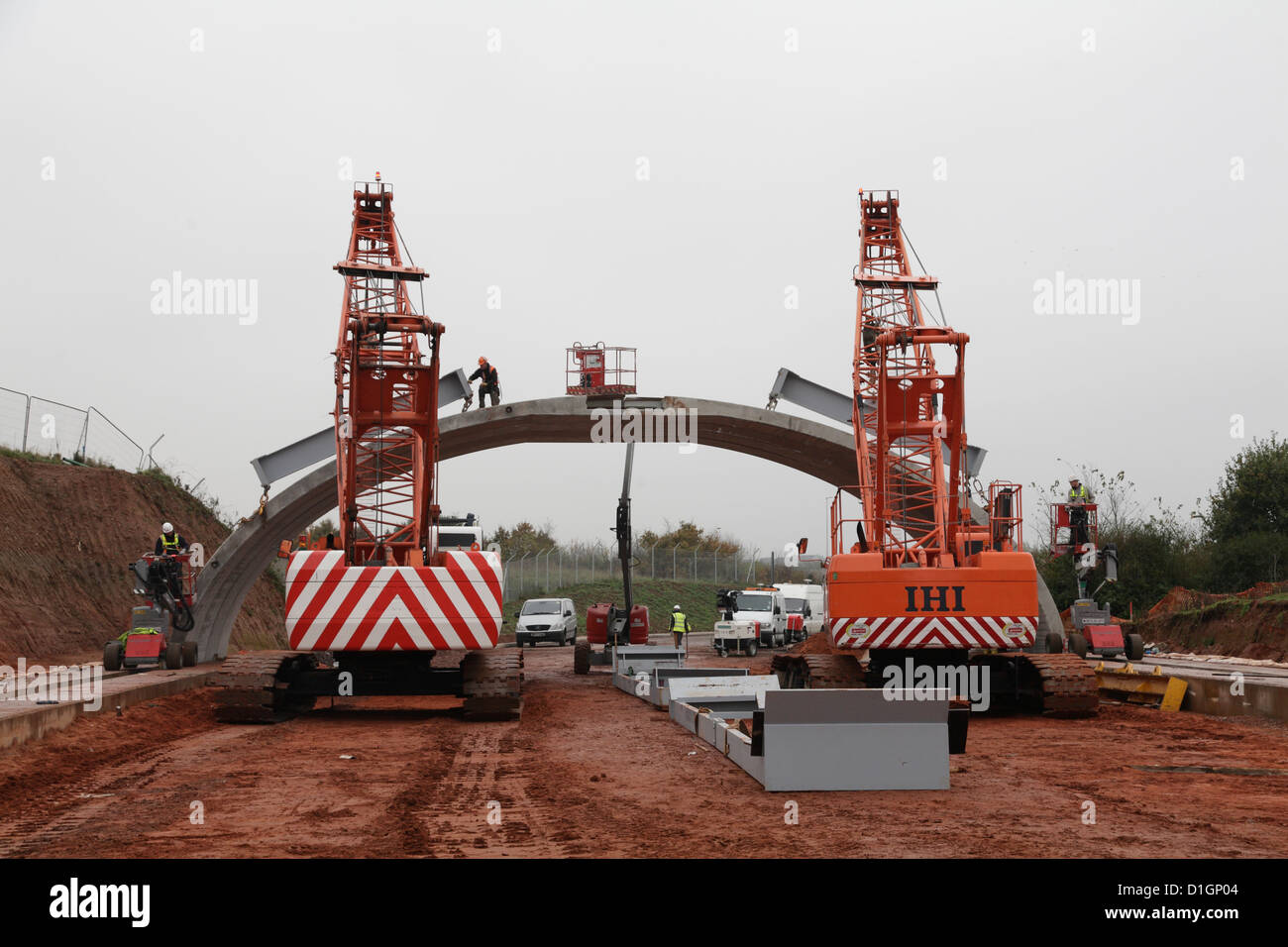 Bebo Arch bridge of precast reinforced concrete sections being lifted ...