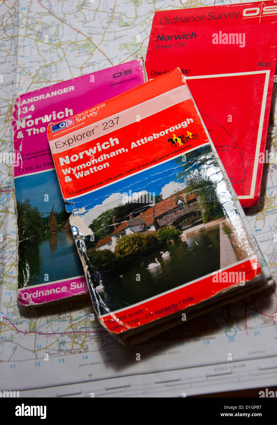 Different editions of OS Ordnance survey maps Stock Photo - Alamy