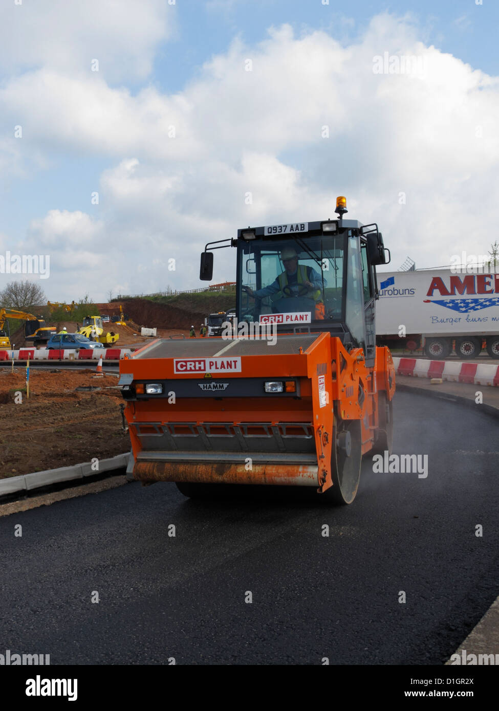 A Civil Engineering contractor tandem roller highway maintenance gang ...