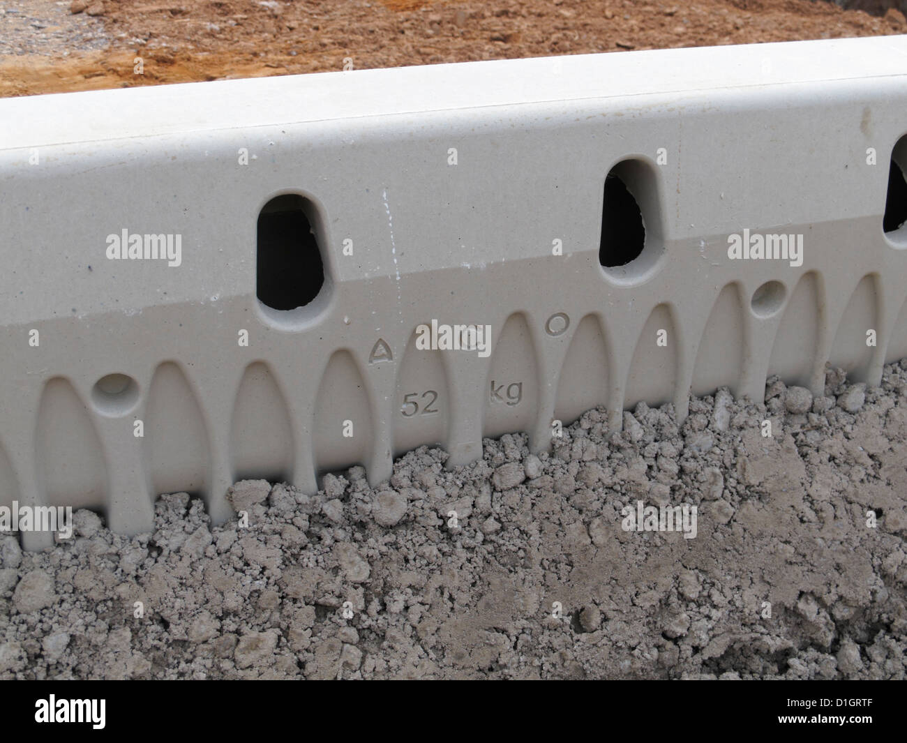 Road construction site closeup detail ACO drainage kerbs and gullies ...