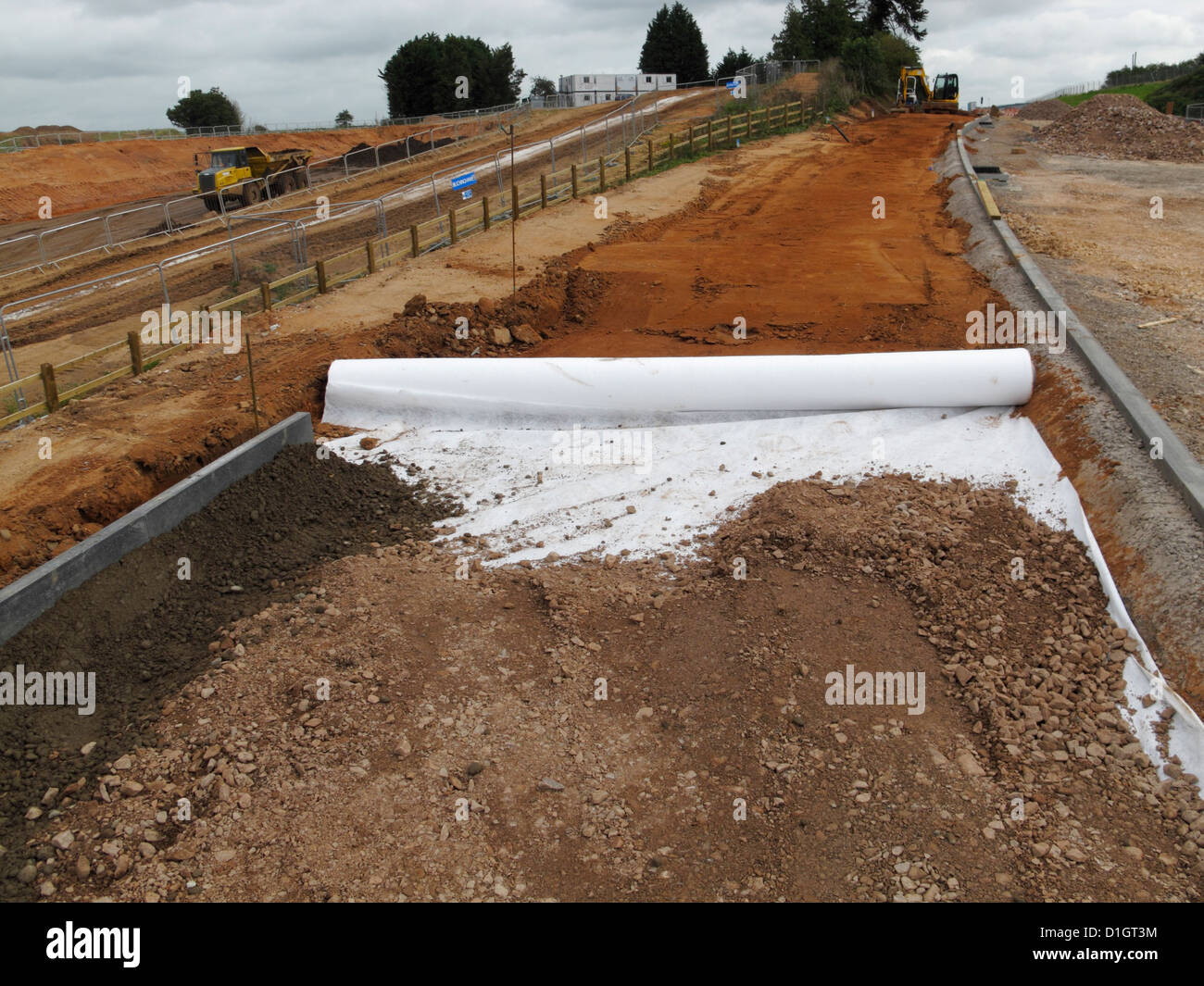 kerbs Terram geotextile and sub-base for building a footway on new road ...