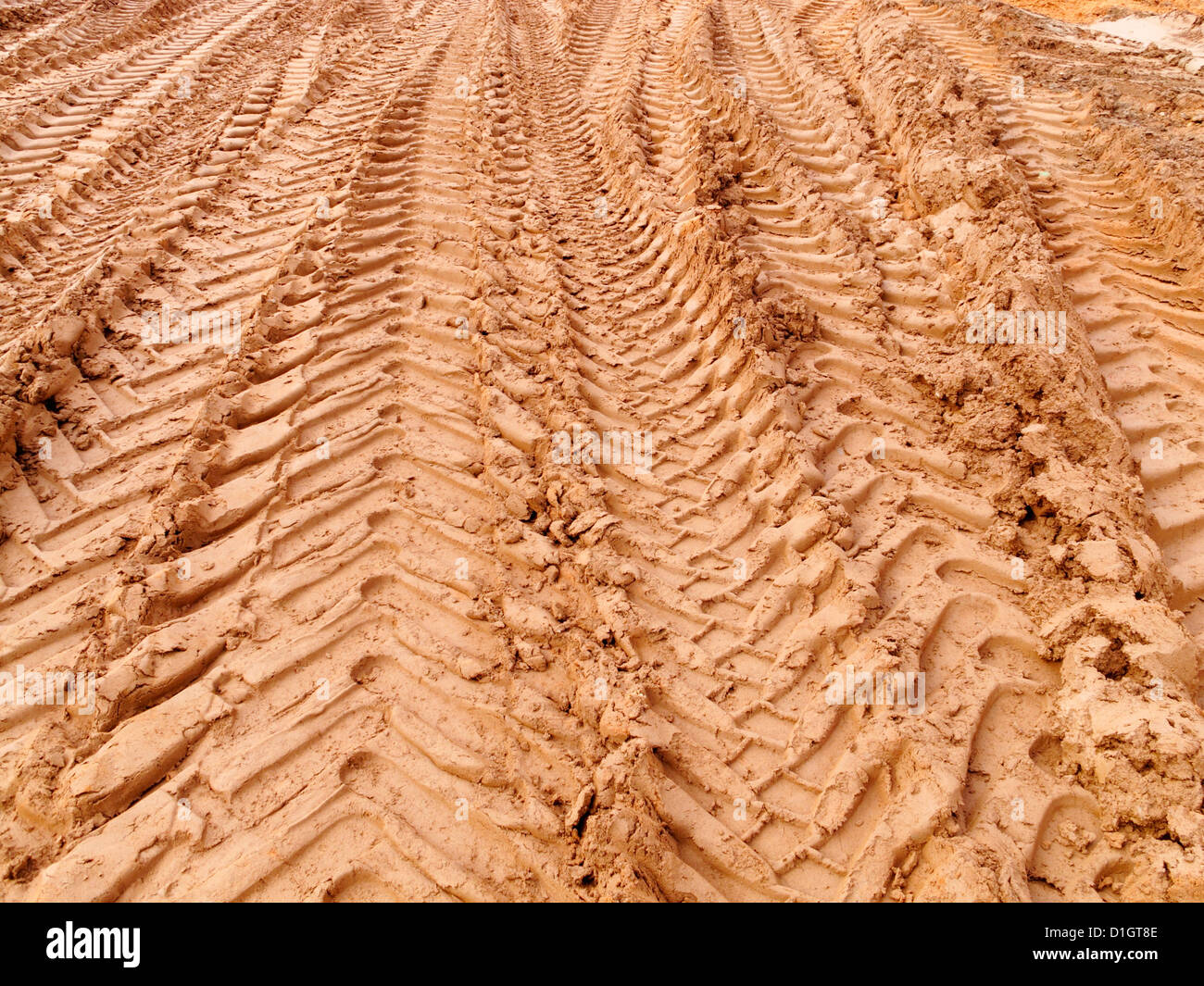 Pattern of tire tyre tracks track of deep treaded construction vehicles ...