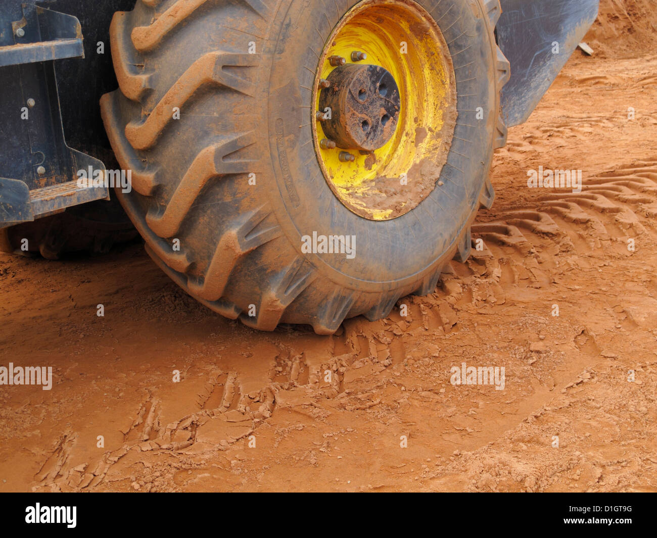 Close up detail of a Large deep treaded tire tyre on a site dumper dump ...