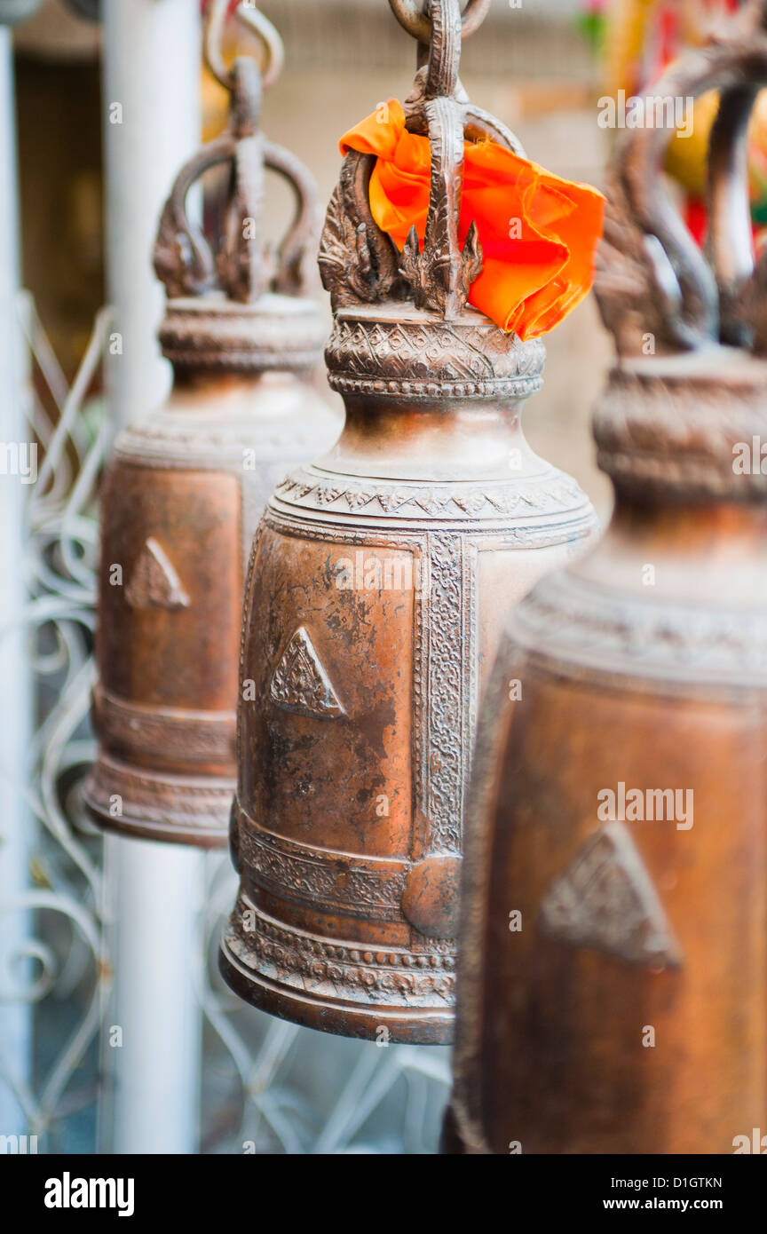 Buddhist prayer bells, Wat Intharawihan, Bangkok, Thailand, Southeast ...