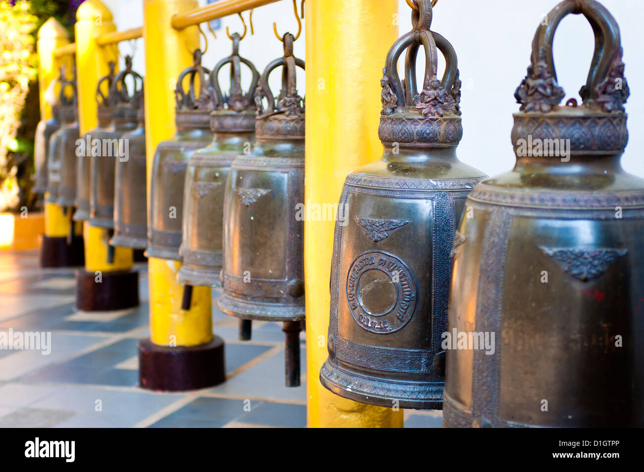 Large Buddhist prayer bells at Wat Doi Suthep Temple, Chiang Mai ...
