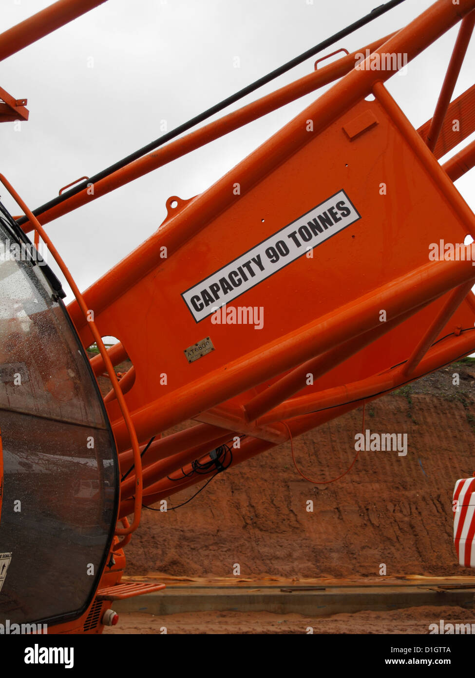 Maximum permitted safe lifting load sign on a large crane jib on a uk ...