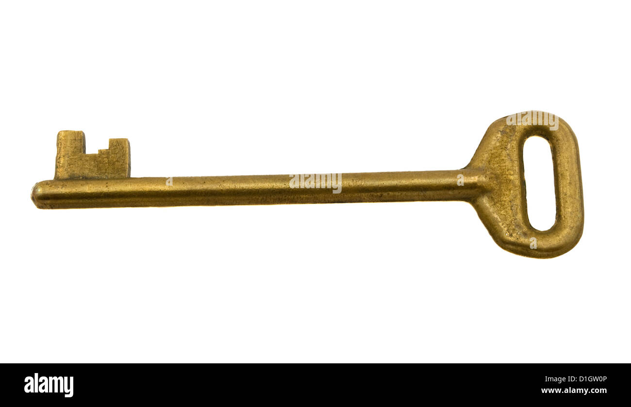 old yellow key isolated on white background Stock Photo - Alamy