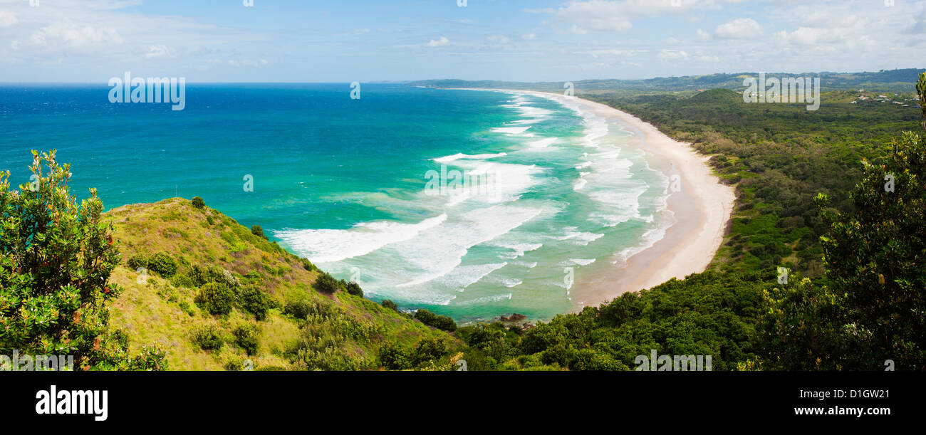 Panoramic aerial view of Tallow Beach at Byron Bay, New South Wales ...