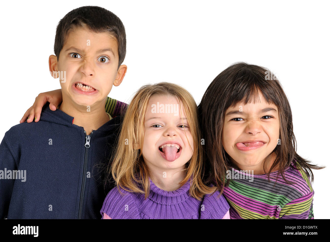 Group of children making faces isolated in white Stock Photo - Alamy
